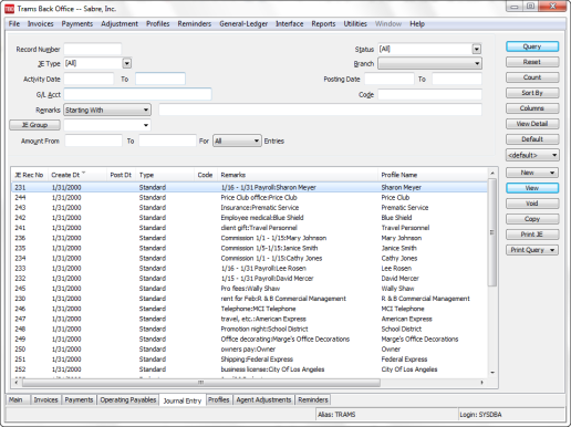 Maintaining a General Ledger in Trams Back Office